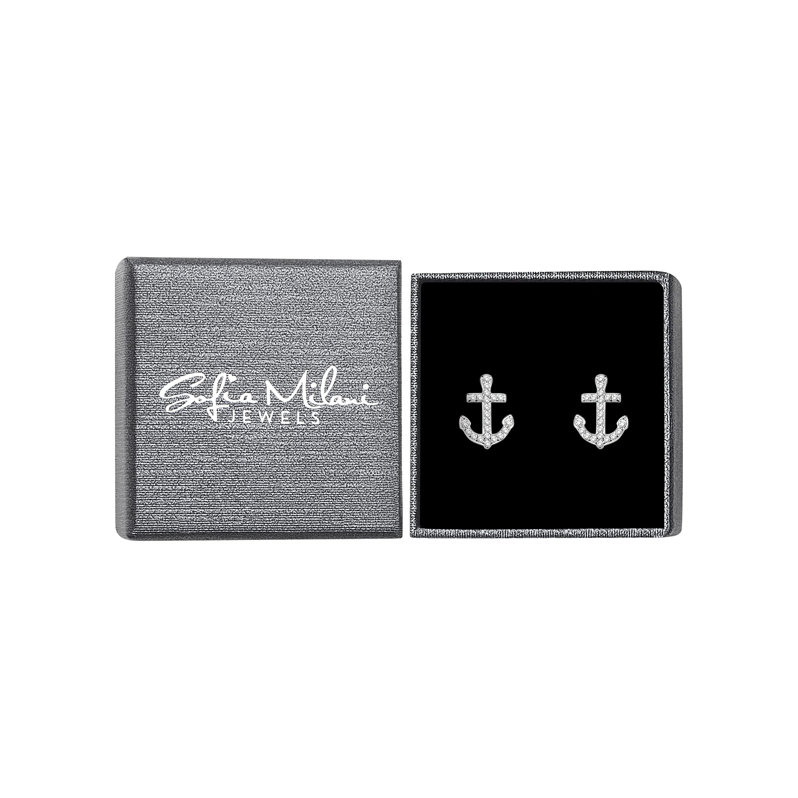 SOFIA MILANI - Solid 925 Sterling Silver Earrings for Women - with Zirconia Stones - Anchor Stud Earrings - 20615