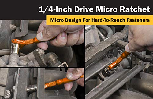 Titan 11322 1/4-Inch Drive x 4-Inch 90-Tooth Swivel Head Micro Ratchet - Orange