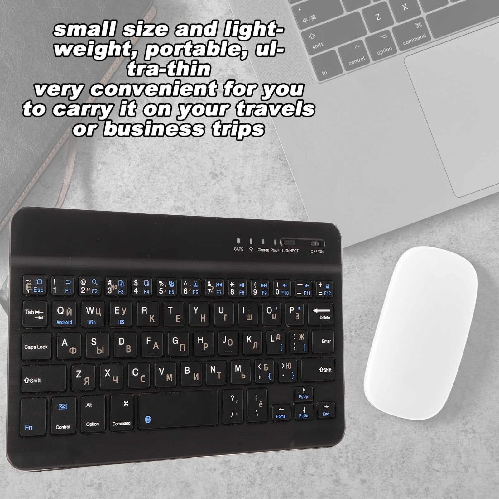 Tosuny USB Keyboard with Russian English, 7 Inch Rechargeable Thin Wireless Computer Keyboard, Bluetooth Keyboard for Andriod for Win for iOS