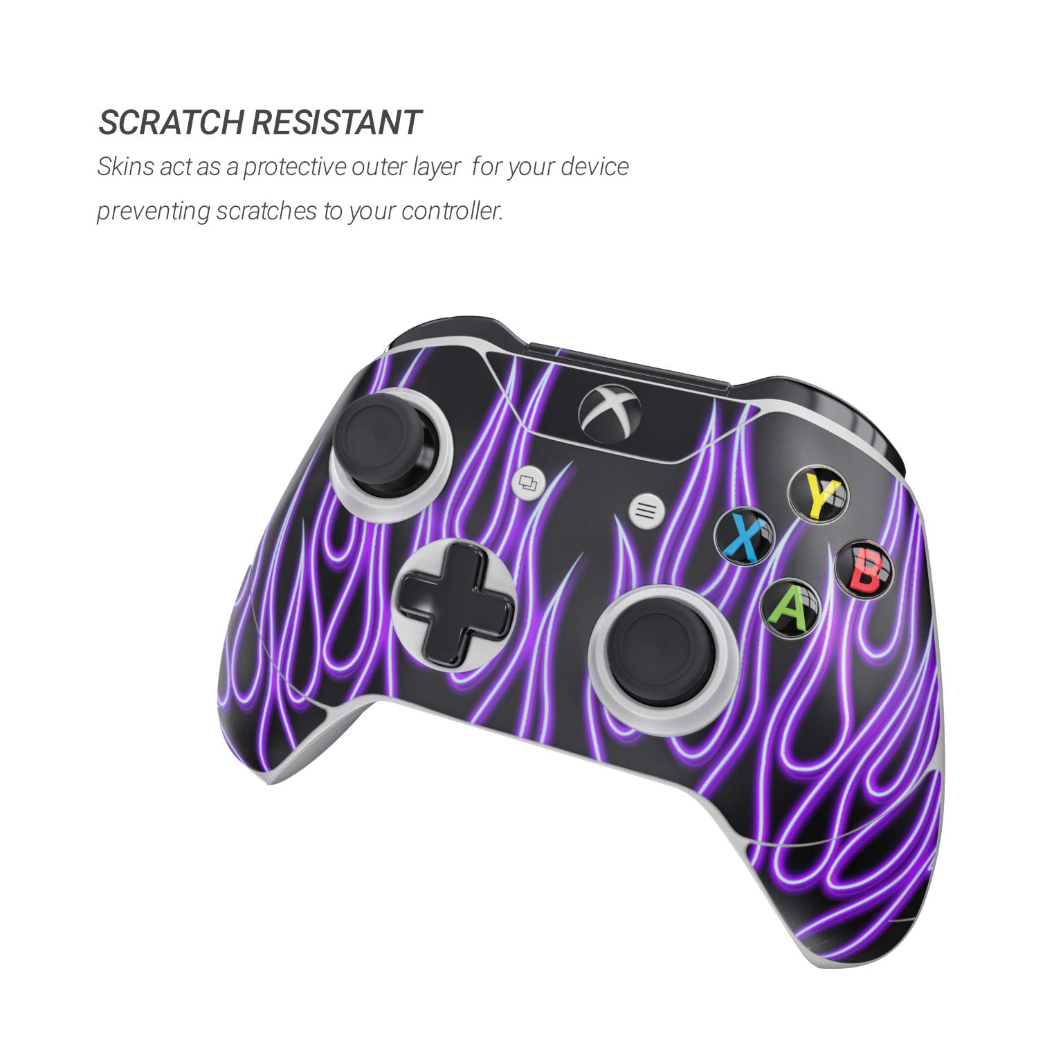 Purple Neon Flames Skin Decal Compatible with Microsoft Xbox One and One S Controller - Full Cover Wrap for Extra Grip and Protection