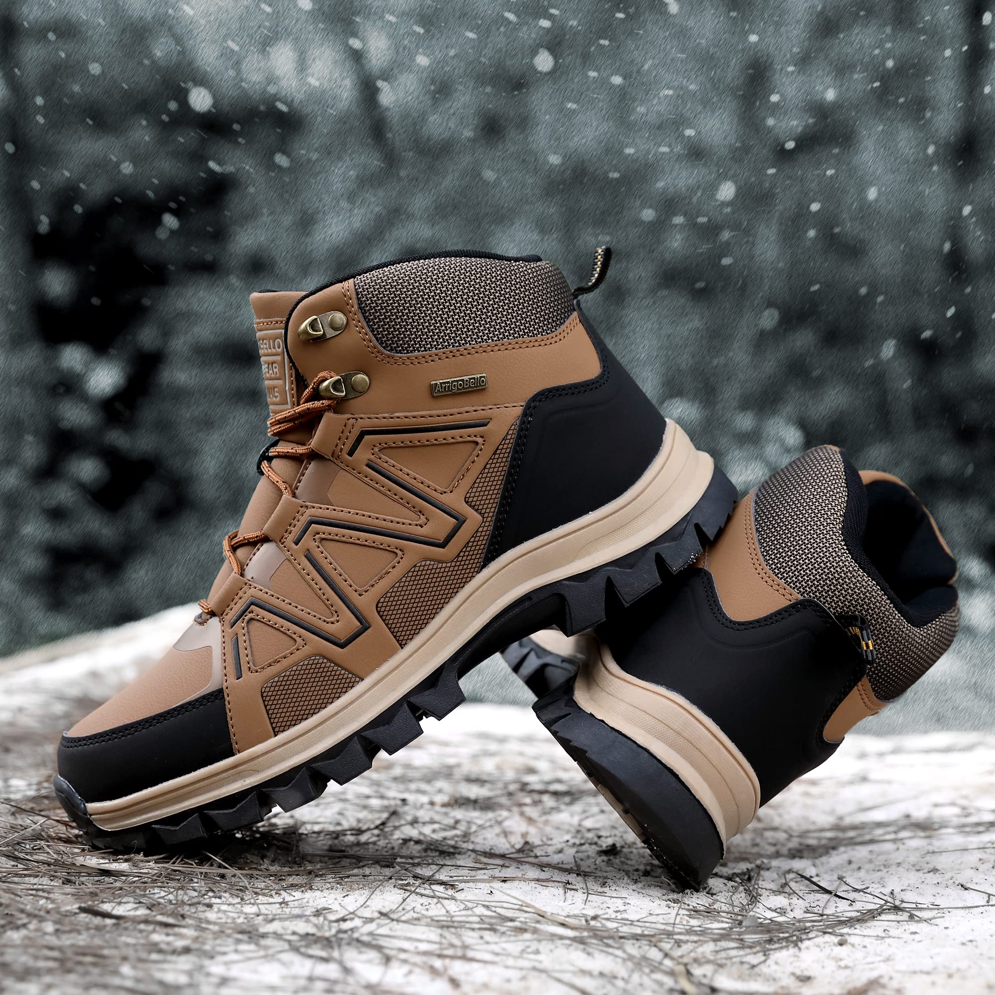 TARELO Mens Hiking Boots Winter Snow Boots Warm Ankle Booties Outdoor Trekking Shoes
