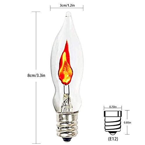 SUNSGNE Flicker Flame Light Bulb, Clear Flame Tip Candelabra Replacement Bulbs with a Flickering Orange Glow, 1 Watt/120 Volts/ E12 Flame Candelabra Base Bulbs, 12 Pack