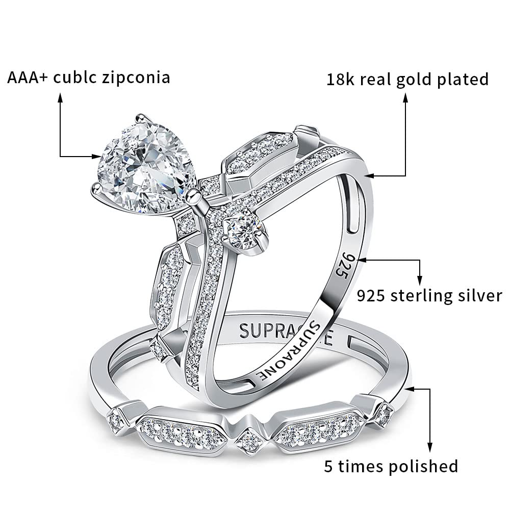 SUPRAONE 925 Sterling Silver Bridal Sets Engagement Rings for Women Cubic Zirconia Wedding Promise Rings for Bride Size 5-11