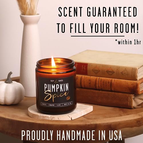 Pumpkin Spice Candle, Fall Candles - 'Pumpkin Spice' Soy Pumpkin Candle I Infused with Essential Oils I Fall Candle Decor, Fall Scented Candle I 9oz Reusable Jar I 50 Hour Burn I Made in USA