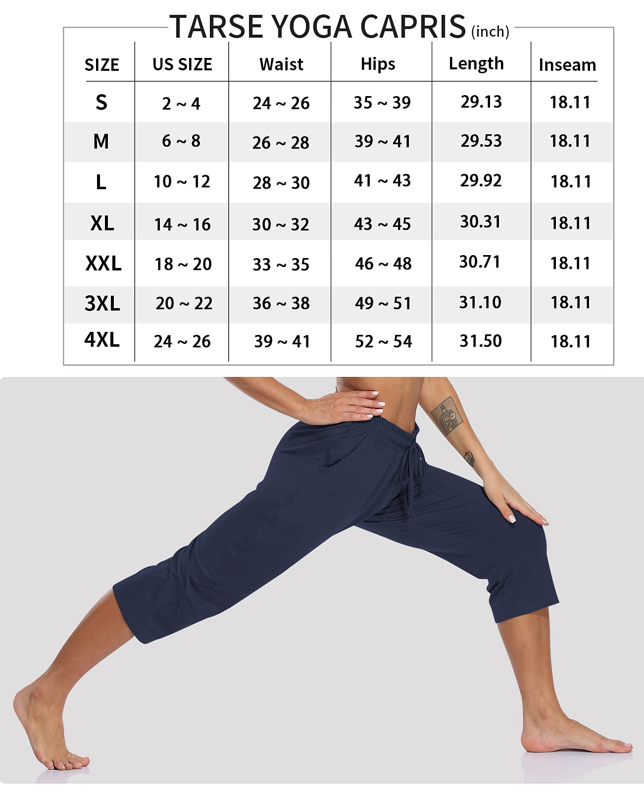 TARSE Womens Capris Yoga Workout Sweatpants Pockets Loose Drawstring Capri Pants Lounge Pajama Cropped Pants (NavyBlue,L)