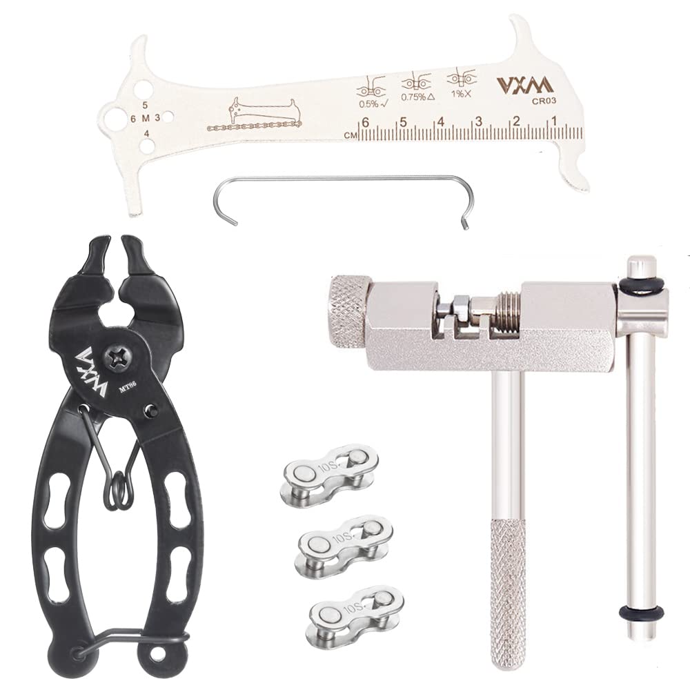 VXM Chains Repair Tool Kit Bike Link Plier+Chain Checker+Chain Breaker Splitter+3 Pairs Magic Quick Release Buckle Missing Link,Bicycle Chain Opener Remover for Single/6/7/8/9/10/11 Speed (10 Speed)