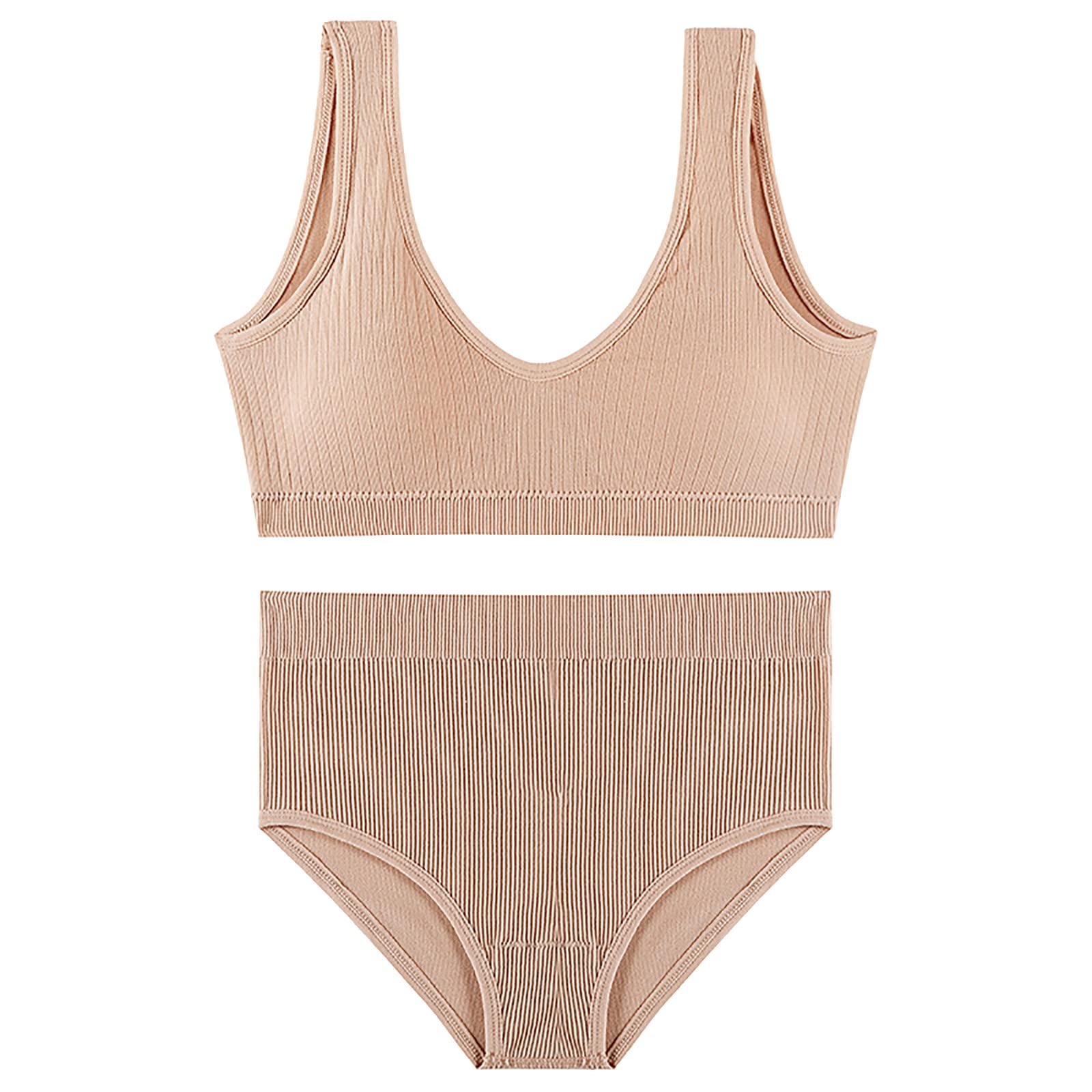 Women's 2 Piece Seamless Lingerie Halter No Padding Bra and Set Knee Length Underwear Men Pink