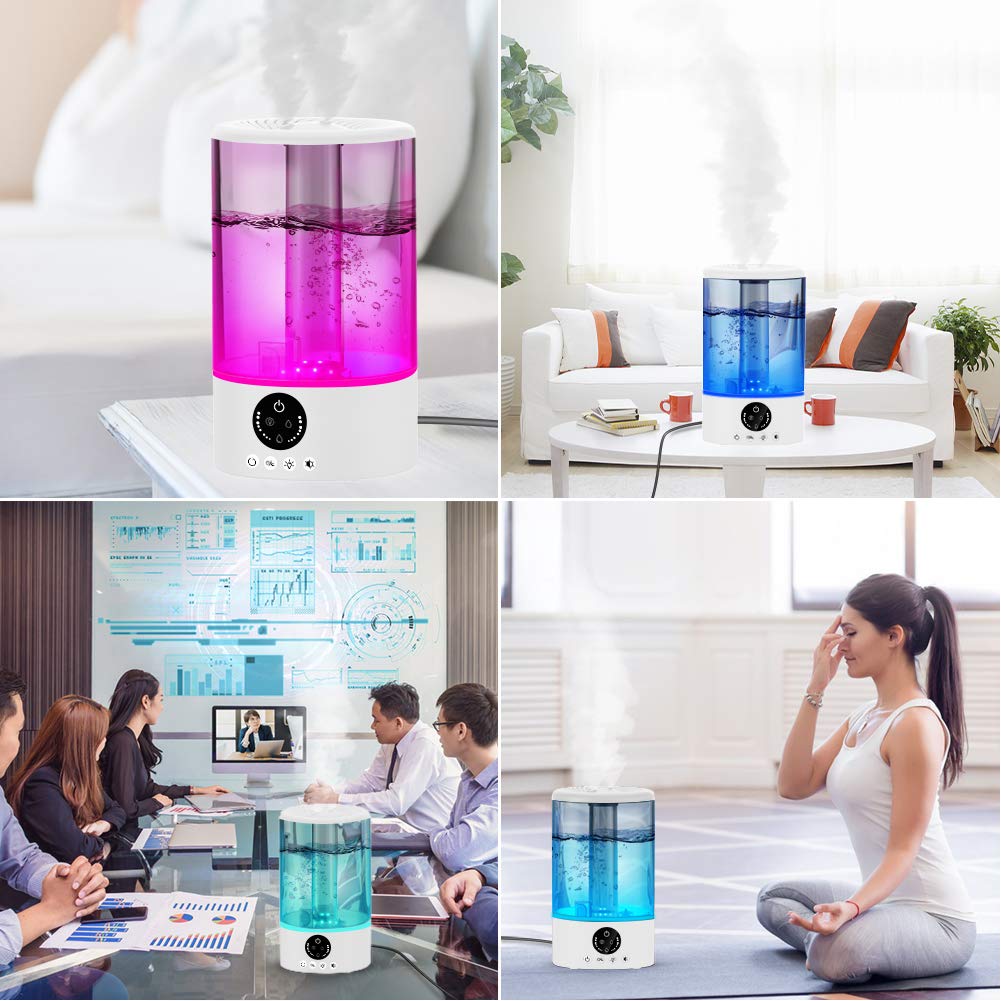 SHSTFD Cool Mist Humidifier, 3L Top Fill Ultrasonic Humidifier for Bedroom with 7 Colors Night Light and Remote Control, Adjustable Mist Levels, Optional Timer, 6 Dimmer, Super Quiet Operation (White)