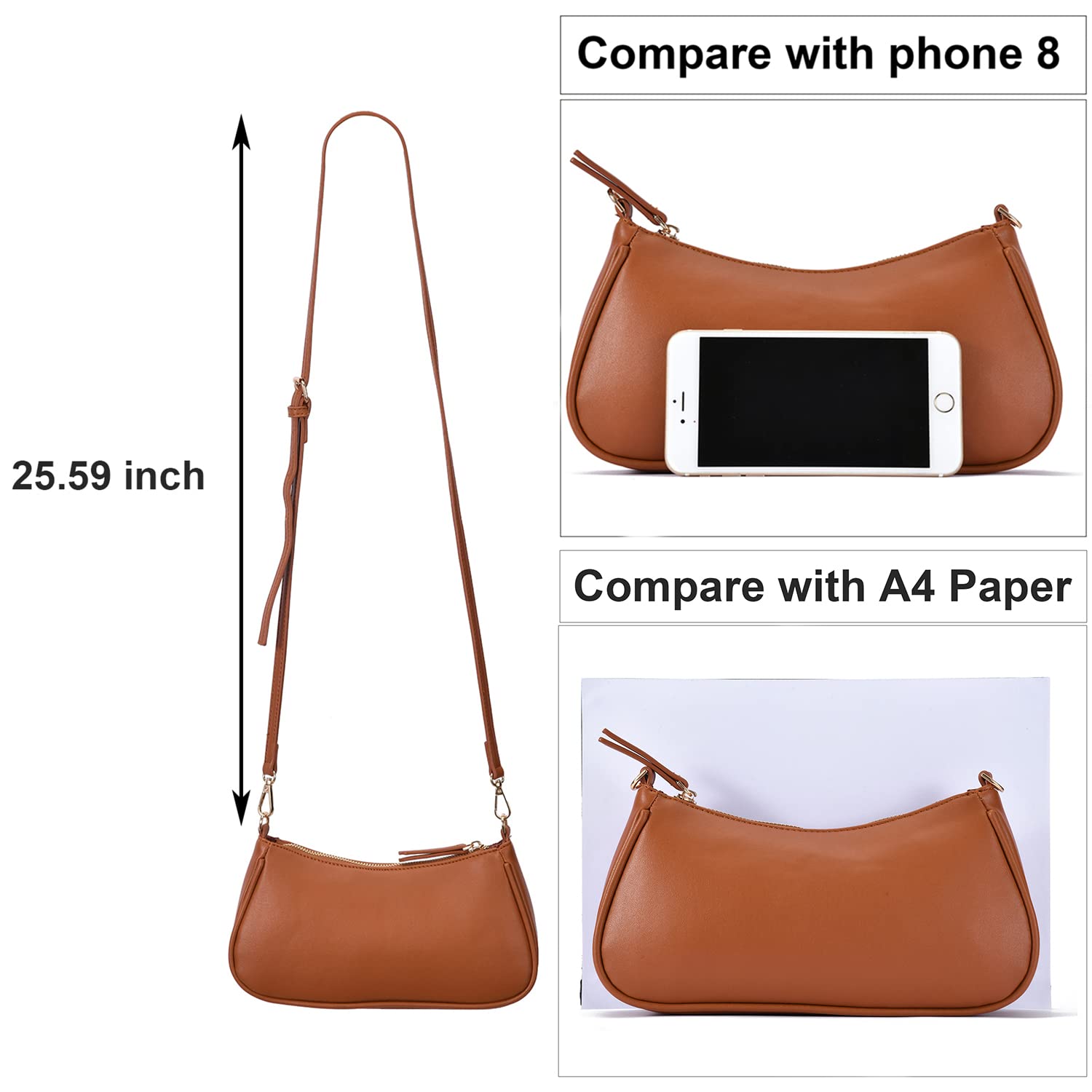 Women's Acrylic Chain Small Crossbody Bag Lambskin Texture PU with Soft and Smooth Handle for Fashionable Daily Look (Brown)