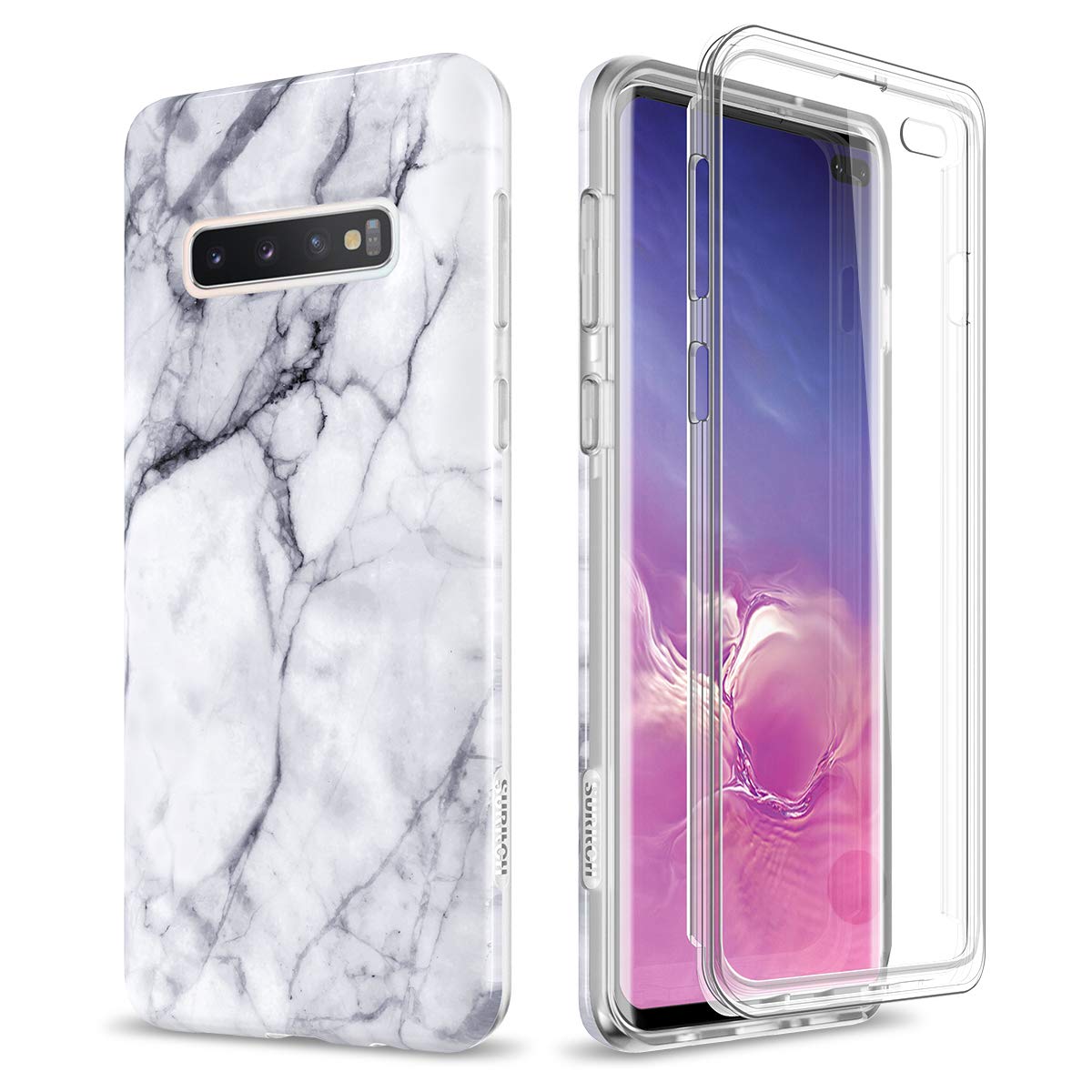 SURITCH Case for Galaxy S10 Plus,[Built-in Screen Protector] Rose Gold Marble Full-Body Shockproof Protection Rugged Cover for Samsung S10 Plus [Compatible with Fingerprint Sensor] (Gold Marble)