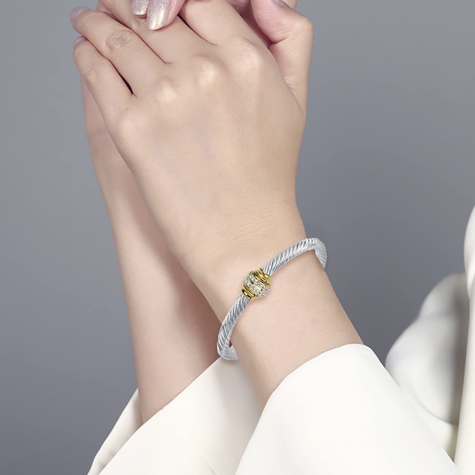 Tiyad Cable Bracelet Stainless Steel Vintage Twisted Wire Composite Open Bangle Bracelet, Adjustable Cuff Bangle Bracelet for Women & Men, Girls