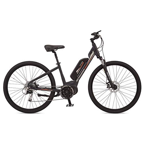 Schwinn Voyageur Electric Bike, Mid-Drive, Large Step-Through Frame, Dark Blue