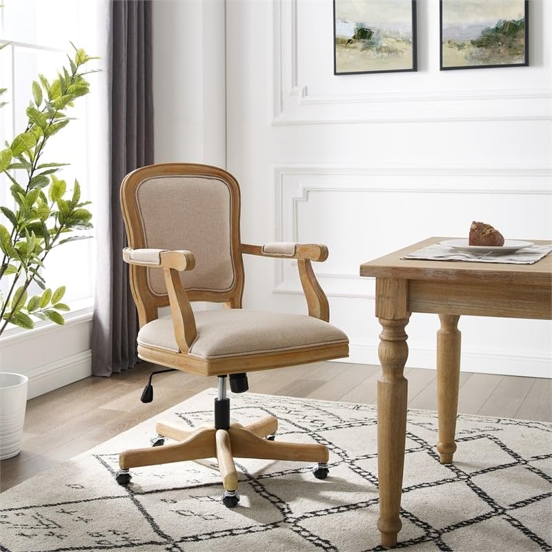 Riverbay Furniture Transitional Wood Swivel Office Chair in Rustic Natural Brown
