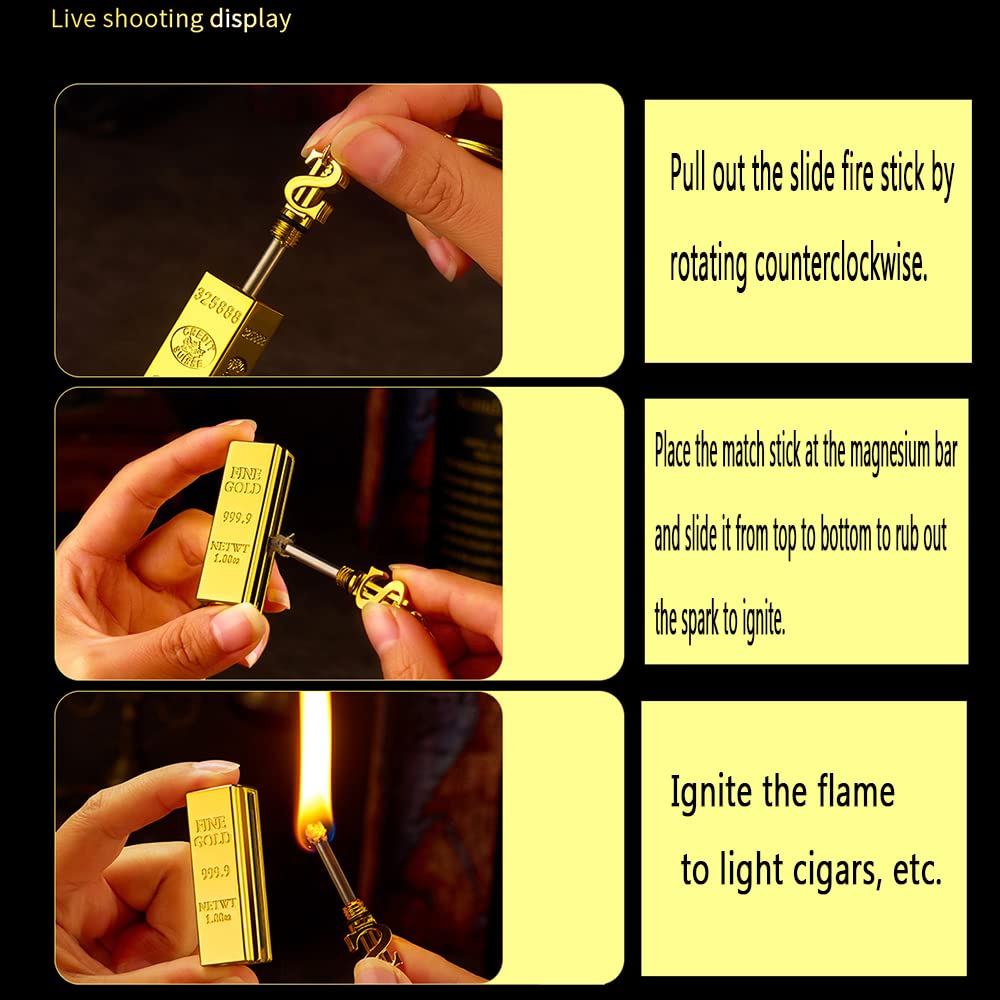 Permanent Flint Keychain,10000 Times Reusable Keychain Match, Keychain Lighter Waterproof Match,oil lighter, Cool Lighters, EDC Emergency Matchstick Survival(NOT OIL INCLUDED)