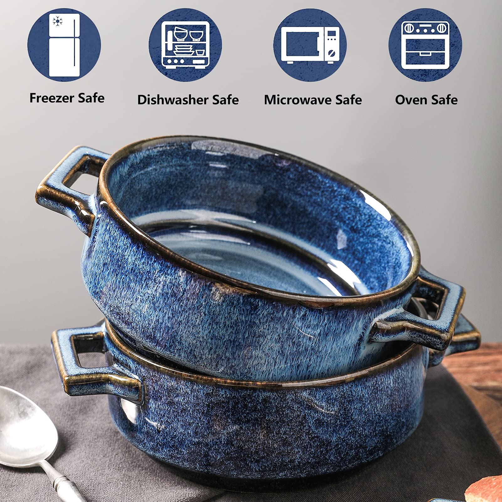 vicrays 8-Piece Kitchen Dinnerware Set - 24 Oz Ceramic Soup Bowls Bundle with 27 Oz Jumbo Soup Mug - Microwave, Oven, and Dishwasher Safe, Scratch Resistant