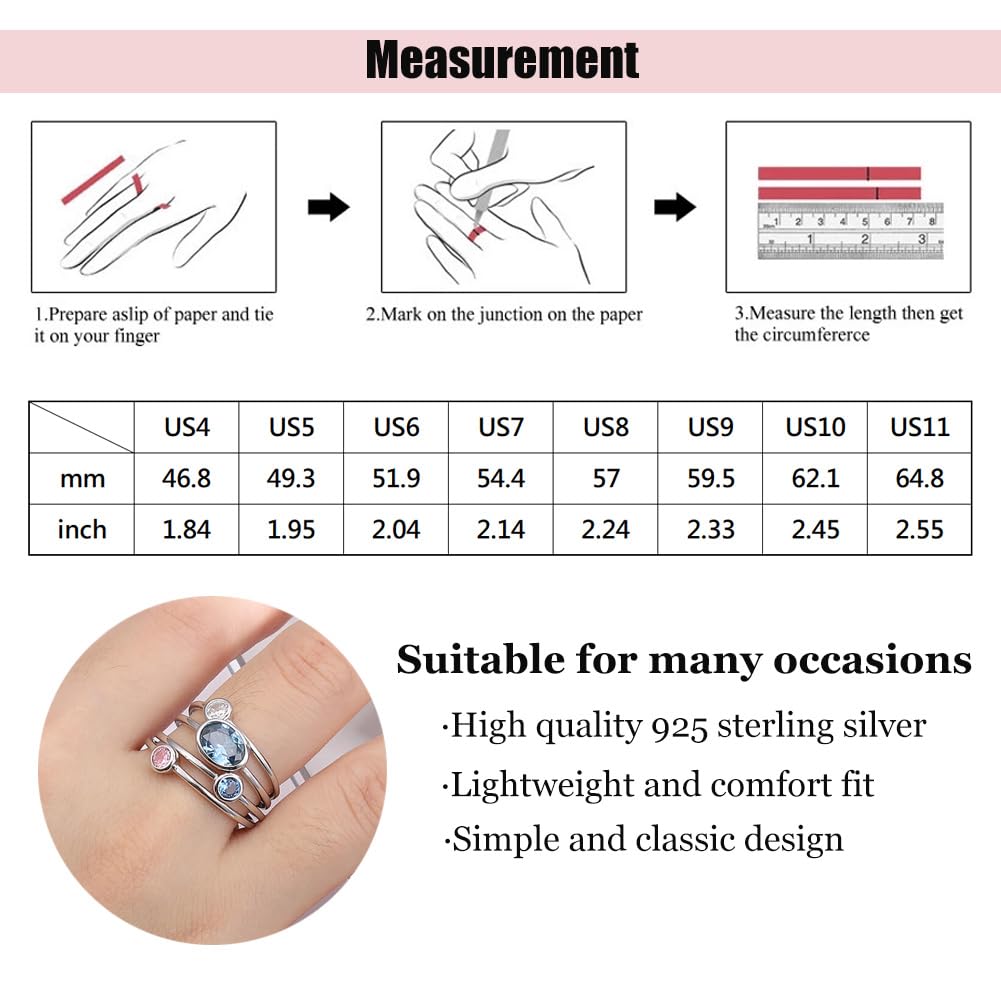 Simple Birthstone Rings for Women Jewelry 925 Sterling Silver Colorful Cubic Zirconia Stackable Promise Ring for Her (March, 6)