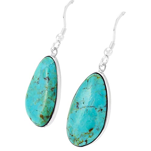 Turquoise Earrings 925 Sterling Silver & Genuine Turquoise (Turquoise)