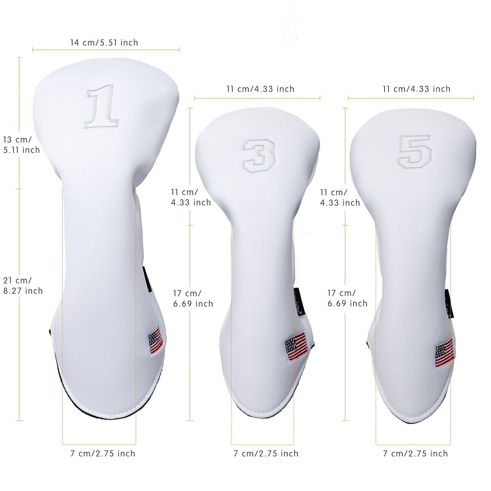 YuEagleSky Golf Head Covers Driver Fairway #3#5 Hybrid USA Flag Memory Foam, for Men Women (Black or White)