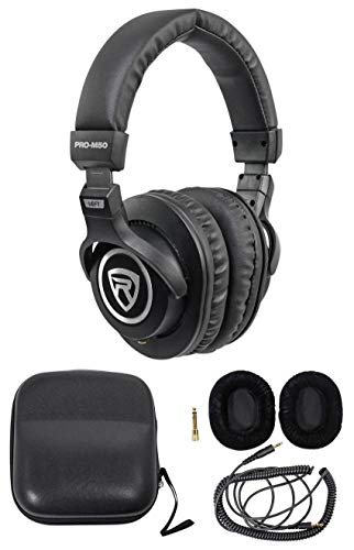 Rockville PRO-M50 Studio Headphones w/ Detachable Coil Cable, Case+Extra Ear Pad, Silver, mediam