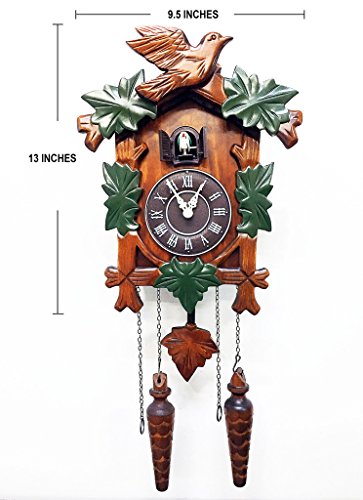 Rylai Cuckoo Clock Vintage Large Wooden Wall Clock Handcrafted 13x9.5 Inch Green