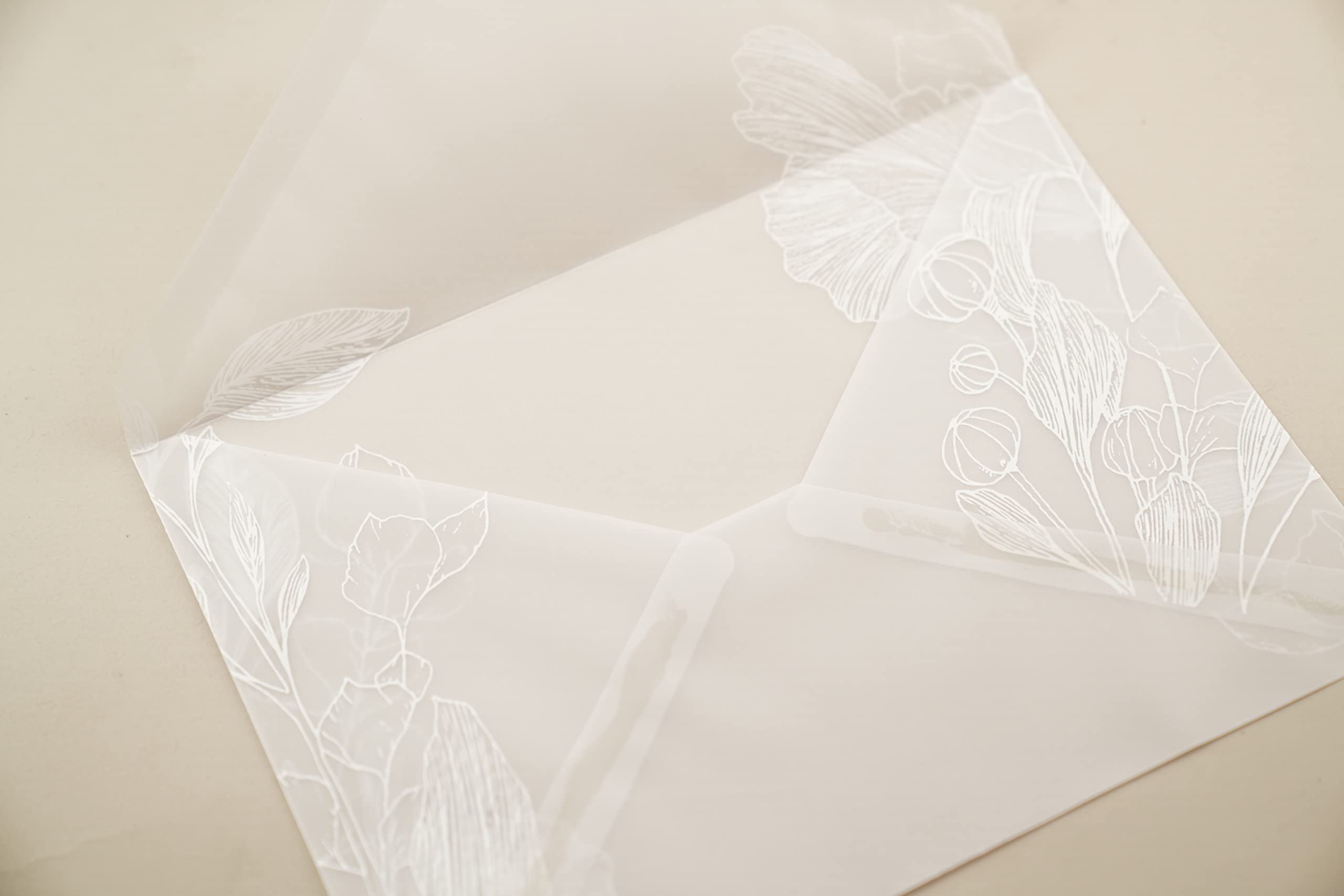 Puremigo 50 Pack Vellum Envelope Translucent Paper, White Elegant Printing Clear Envelopes for 5x7 Inch Invitations for Wedding Bridal Shower