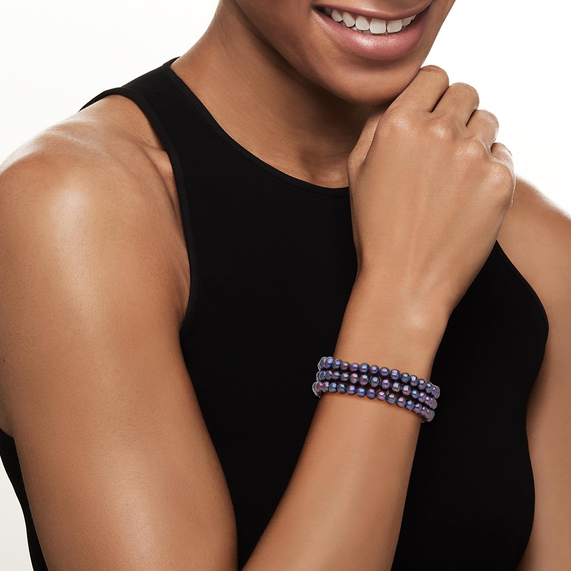 Ross-Simons 5-6mm Black Cultured Pearl 3-Strand Bracelet With Sterling Silver. 7.25 inches