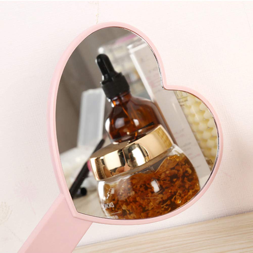 TBWHL Heart-Shaped Travel Handheld Mirror, Cosmetic Hand Mirror with Handle (Pink, 1Pack)