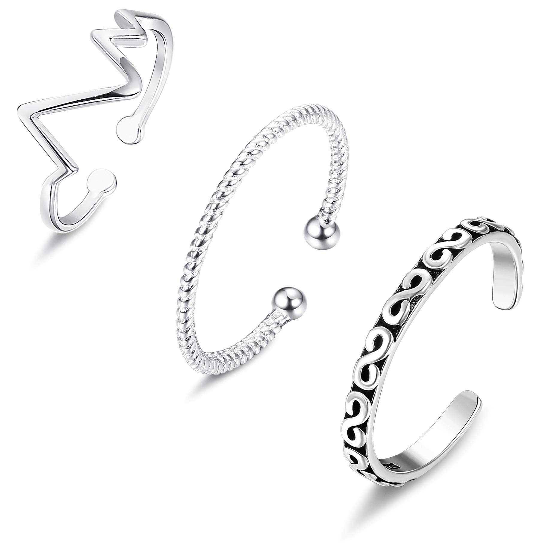 Sllaiss 3PCS 925 Sterling Silver Multi Minimalist Knuckle Rings For Women Heartbeat EKG Rings Infinity Adjustable Stackable Midi Rings Set Pinky Finger