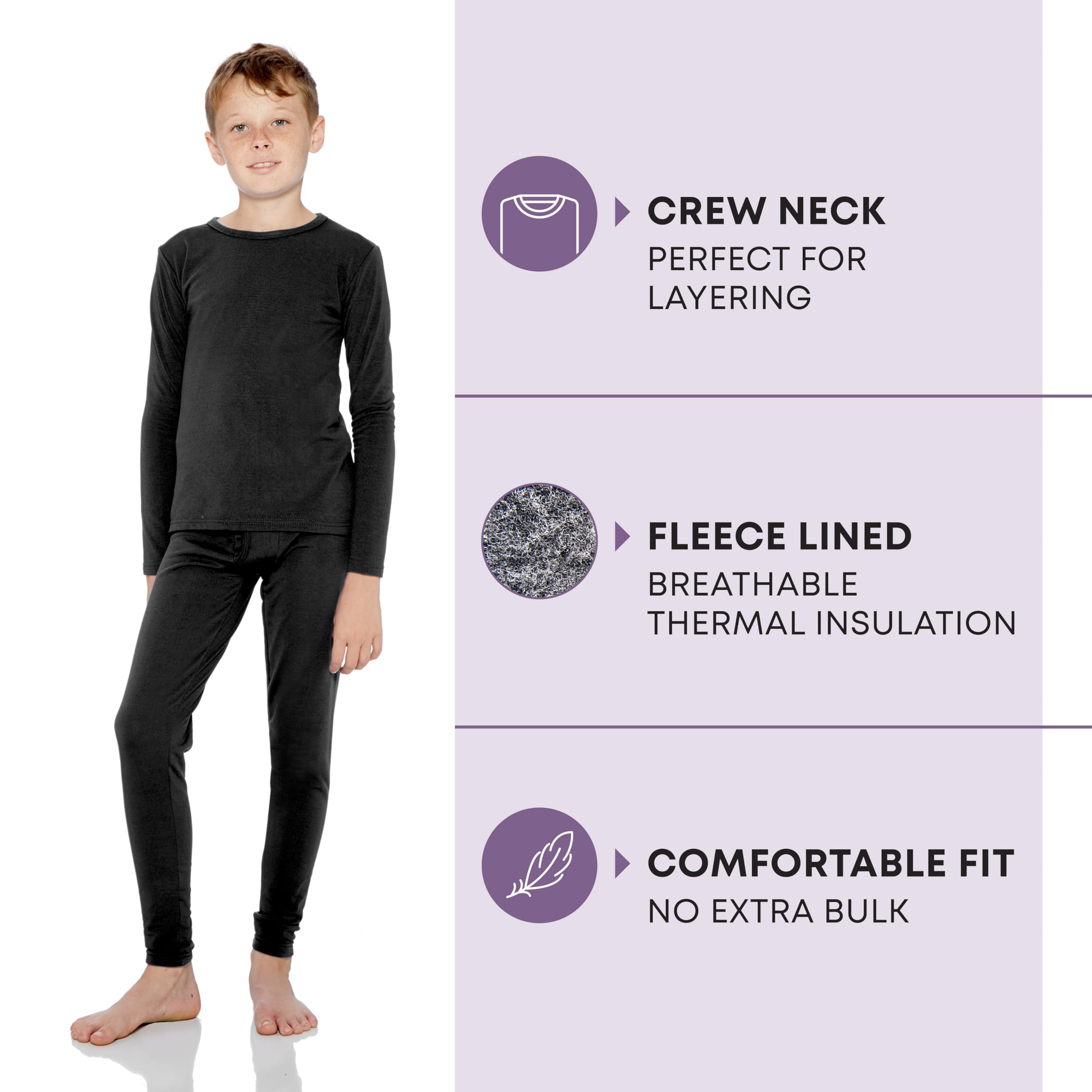 Rocky Thermal Underwear For Boys (Long Johns Thermal Set) Shirt & Pants, Base Layer w/Leggings/Bottoms Ski/Extreme Cold (Black - Medium)