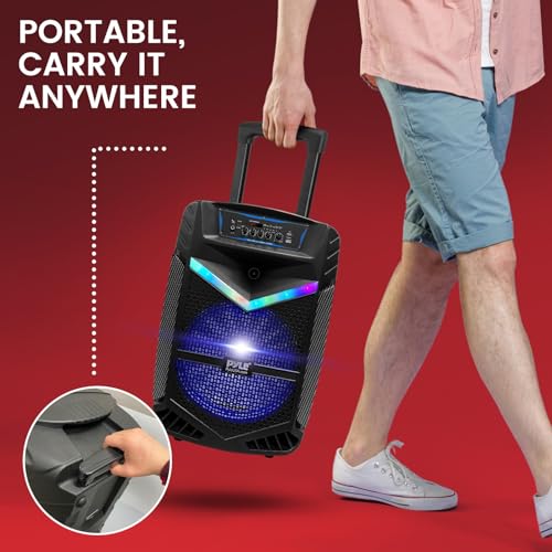 Pyle Portable Bluetooth PA Speaker System - 1200W Rechargeable Outdoor Bluetooth Speaker Portable PA System w/ 15β Subwoofer 1β Tweeter, Recording Function Mic In Party Lights USB/SD Radio PPHP1542B
