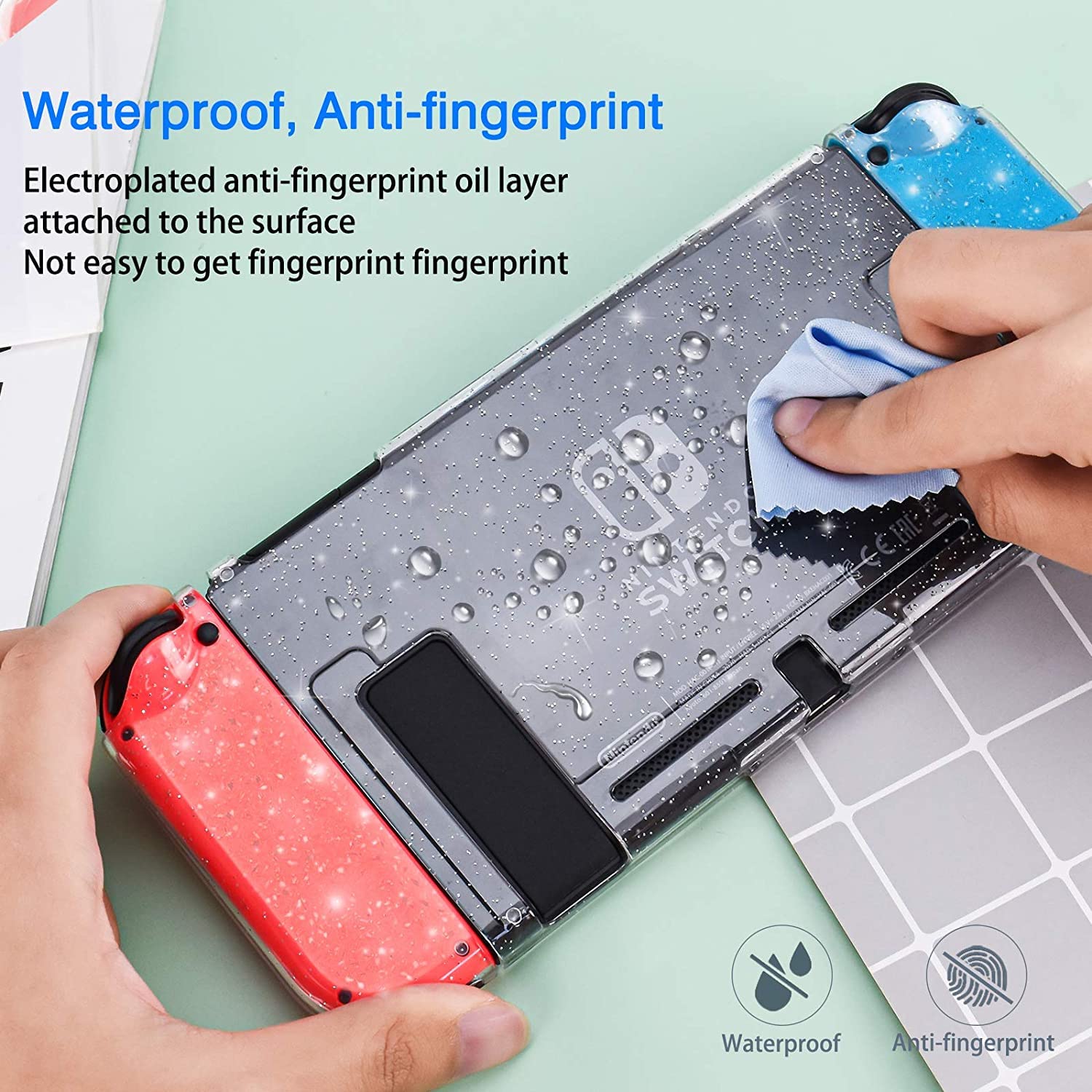 UCHIHA Dockable Case for Nintendo Switch - Glitter Case 3 in 1 Protective Cover Case for Nintendo Switch and Joy-Con Controller with Screen Protector and Thumb Grips - Crystal Clear Switch Case