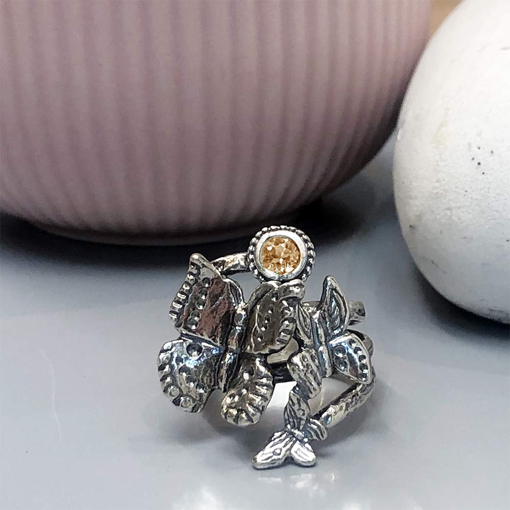 PZ Paz Creations Ring for Women Girls | Sterling Silver Gemstone Accented Butterfly Design (9, Citrine)