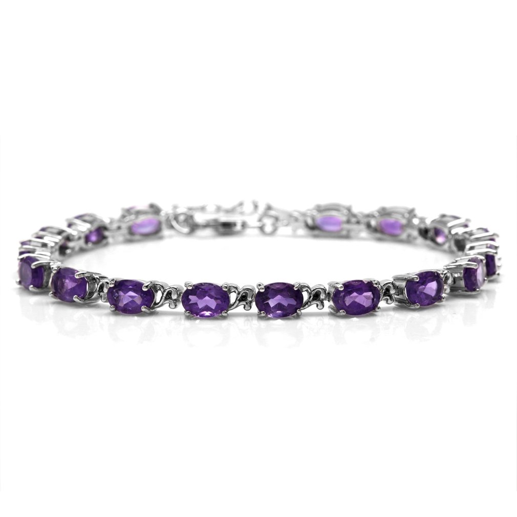 Silvershake 12.41ct. Natural African Amethyst 925 Sterling Silver Victorian Style 7.5 to 9 Inch Adjustable Bracelet