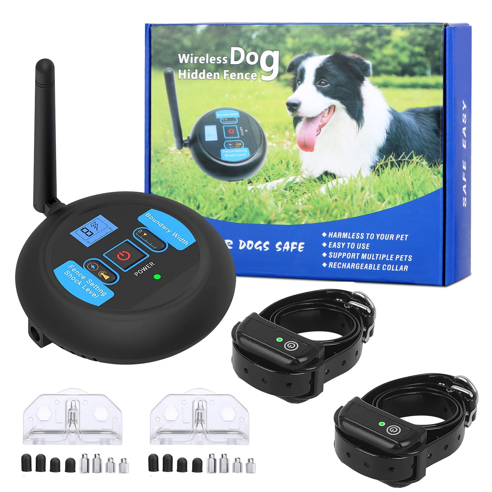 Rivulet Electric Wireless Dog Fence System Electric Fence Automatic Trigger Pet Shock Containment Boundary System Adjustable Range Up to 722ft-IPX8 Waterproof Rechargeable Collar, Small Medium Large