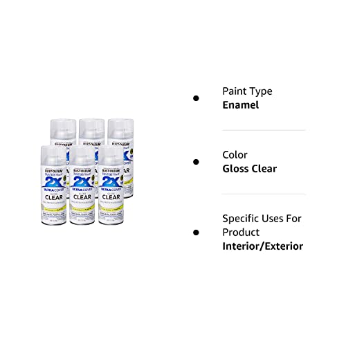 Rust-Oleum 334029-6PK Painter's Touch 2X Ultra Cover Spray Paint, 12 oz, Gloss Clear, (Pack of 6)