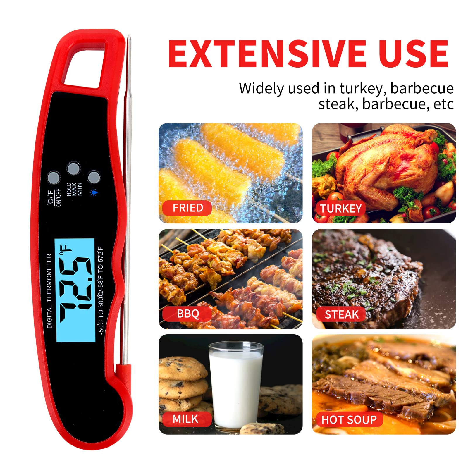 YLMIJFE Meat Thermometer,Meat Thermometer Digital,Waterproof and Backlight Instant Read Meat Thermometer for Grill and Cooking.Digital Food Probe for Kitchen, Outdoor Grilling and BBQ!