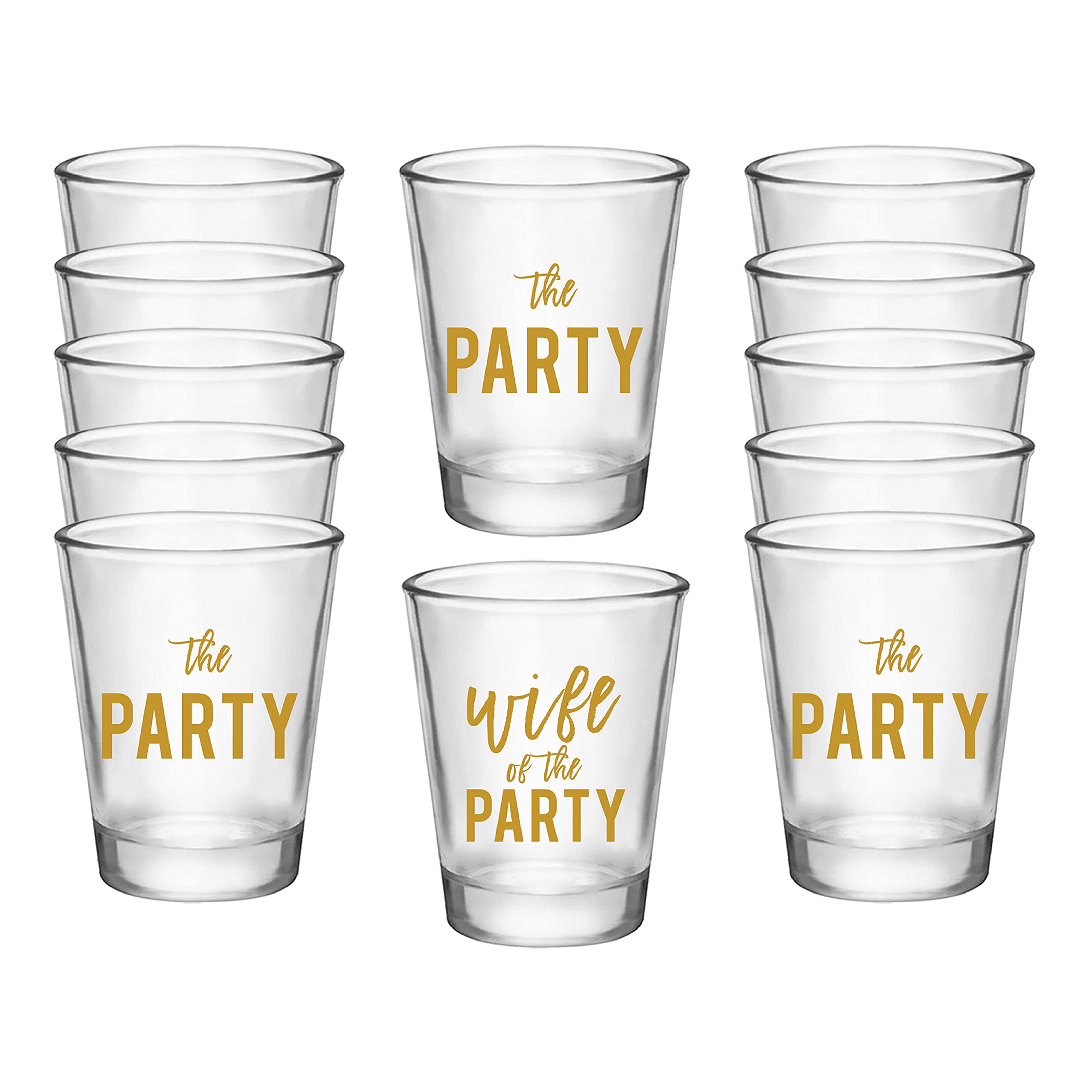 Wife of the Party and The Party Bachelorette Party Shot Glasses, Set of 12, 11 Gold The Party and 1 Gold Wife of the Party Shot Glass, Perfect Bachelorette Party Decorations and Brides Maid Gifts