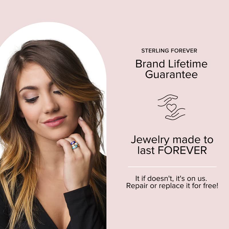 Sterling Forever - Evil Eye Ring Set of 3-14K Gold Plated Brass with Enamel - Statement Ring Set - Nickel Free