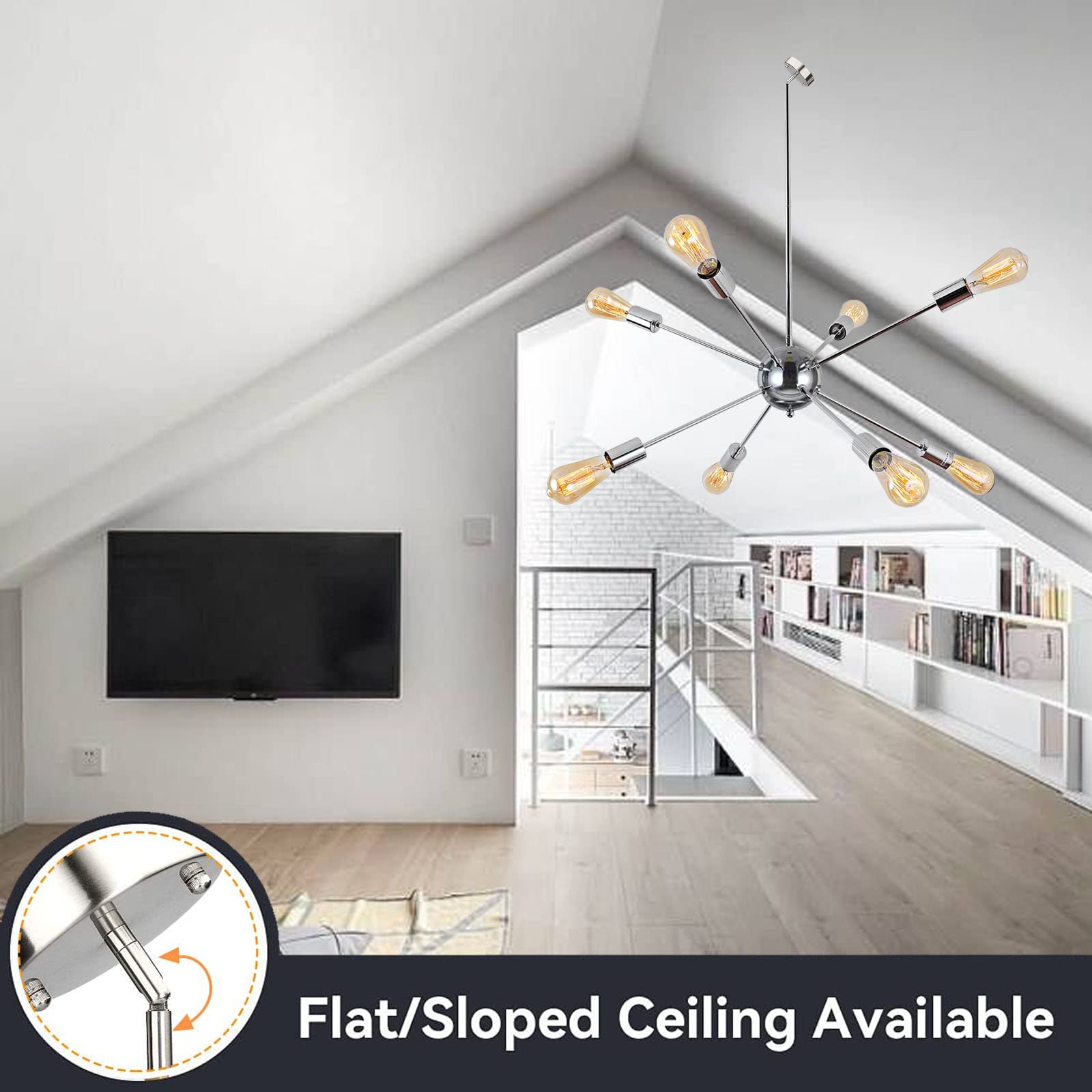 SUSVQLXG Sputnik Chandelier Light Fixture 8-12 Lights (Black, 8-Light)