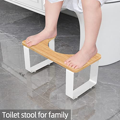 WOWOO HOME 7'' Wooden with Metal Squatting Toilet Stool, Bathroom Poop Stool for Adults, Potty Stool Anti-Slip Brown and White A01