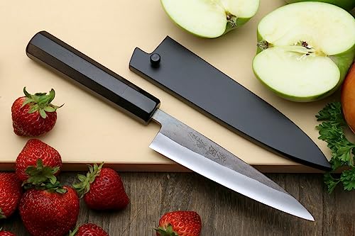 Yoshihiro Kurouchi Black-Forged Blue Steel Stainless Clad Gyuto Chefs Knife and Petty Utility Knife 2pc Set Ebony Handle (Gyuto 210mm & Petty 135mm)