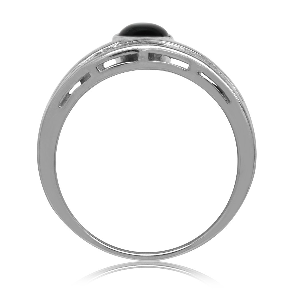Silvershake 5mm Created Round Shape Black Onyx 925 Sterling Silver Minimalist Modern Wavy Ring Size 9