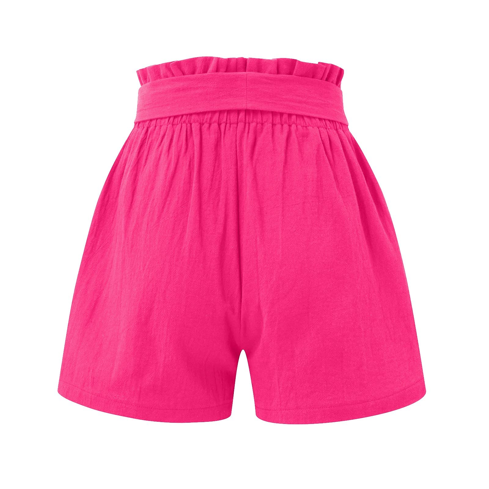 Women's Summer Fashion Solid Wide Leg Pants with Pockets Shorts (Hot Pink, M)