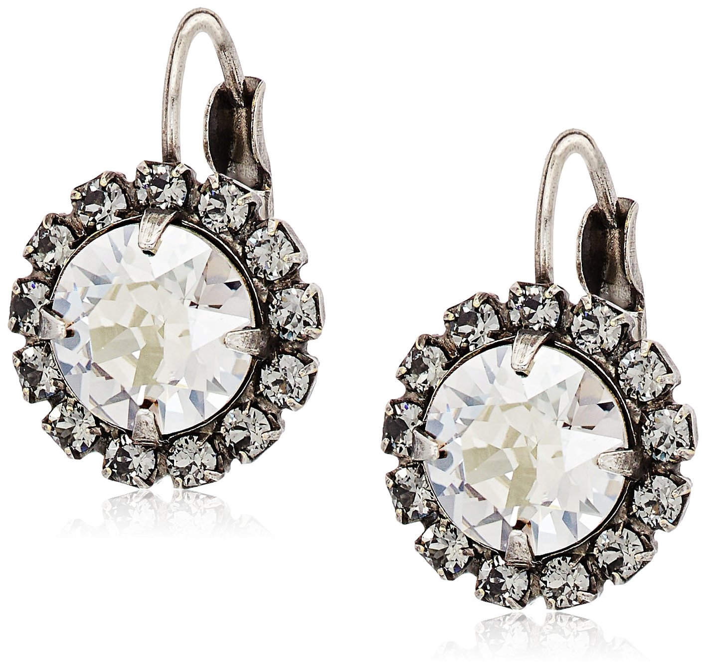 Sorrelli Core Antique Silver Tone Crystal Rock Haute Halo French Wire Drop Earrings