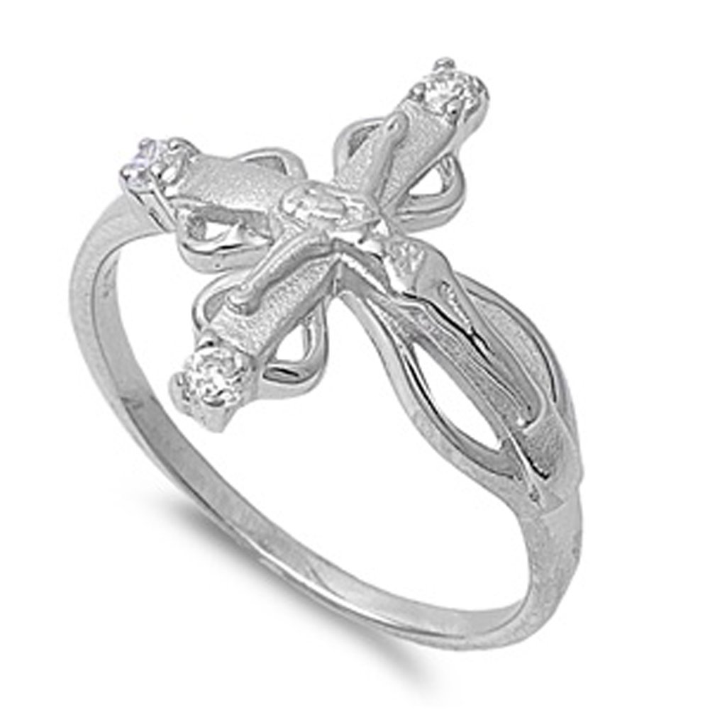 Sterling Silver Women's Cross Crucifix Jesus Ring Beautiful Band 18mm Size 10