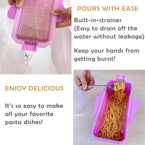 ZYXGOGOGO 2000ML / 68OZ Microwave Pasta Container Cooker, Noodles Cooker with Strainer. Quickly Cooks up to 4 Servings Pasta, Cute Elephant-Shaped Multifunctional Cooker (Purple)