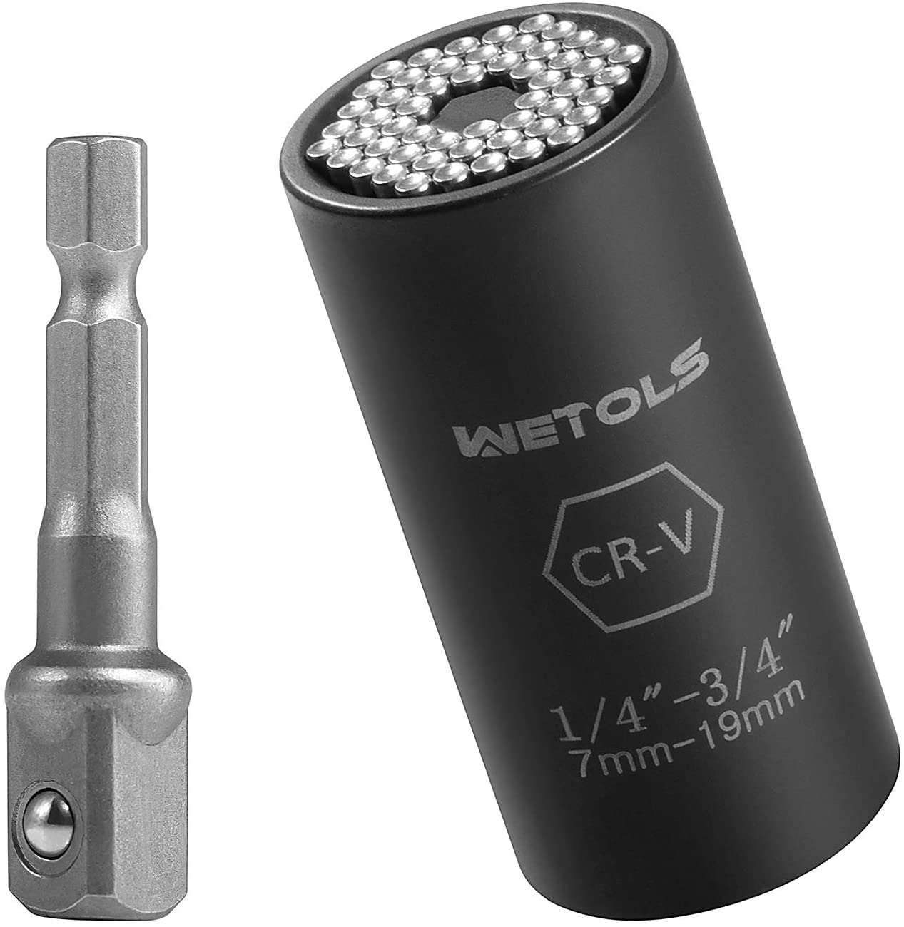 WETOLS Universal Socket, Grip Socket Set Fits Standard 1/4'' - 3/4'' Metric 7mm-19mm, with Multi-Function Power Drill Adapter, for Men Father Dad Husband, WE-883