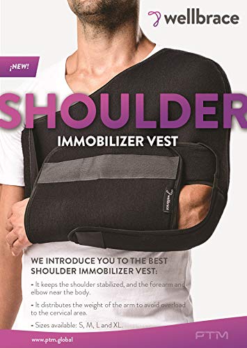 PTM Wellbrace Shoulder Immobilizer - High End Doctor Designed & Developed to Immobilize the Shoulder & Protect From Impacts. For: Shoulder, Clavicle, Arm, Elbow,Forearm, Ligament & Tendon Injuries (L)