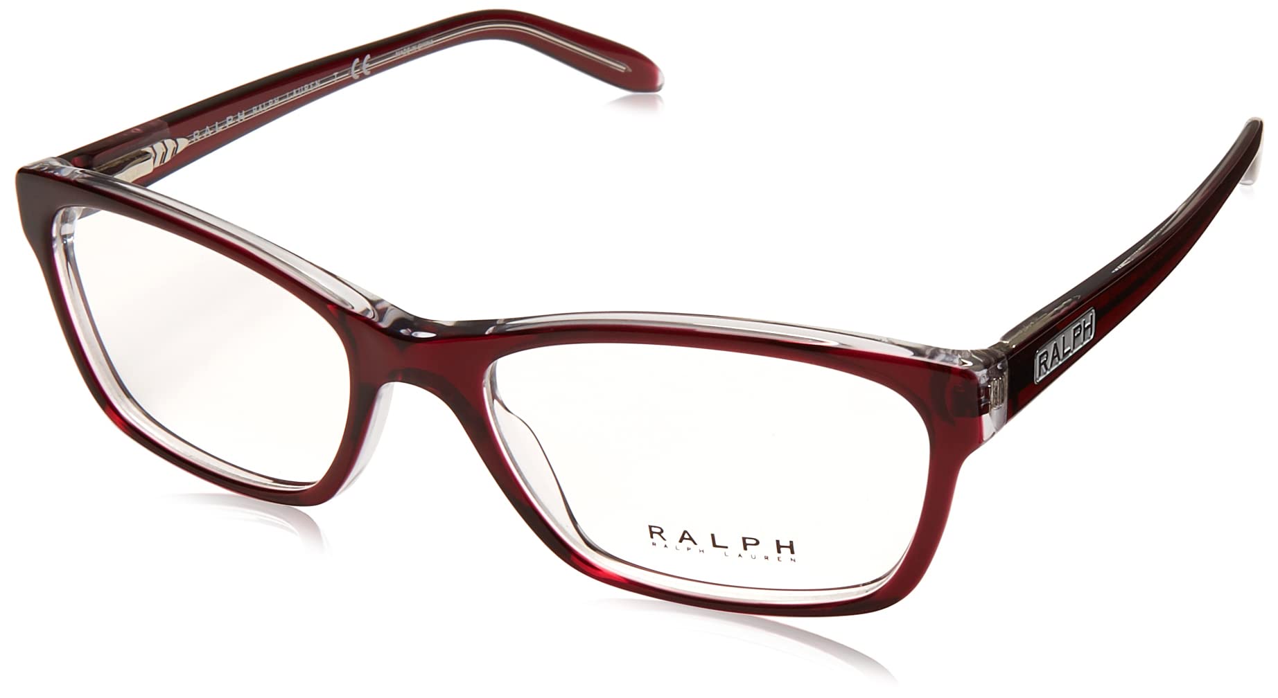 Ralph by Ralph Lauren Women's RA7039 Square Prescription Eyewear Frames, Shiny Transparent Red/Demo Lens, 51 mm