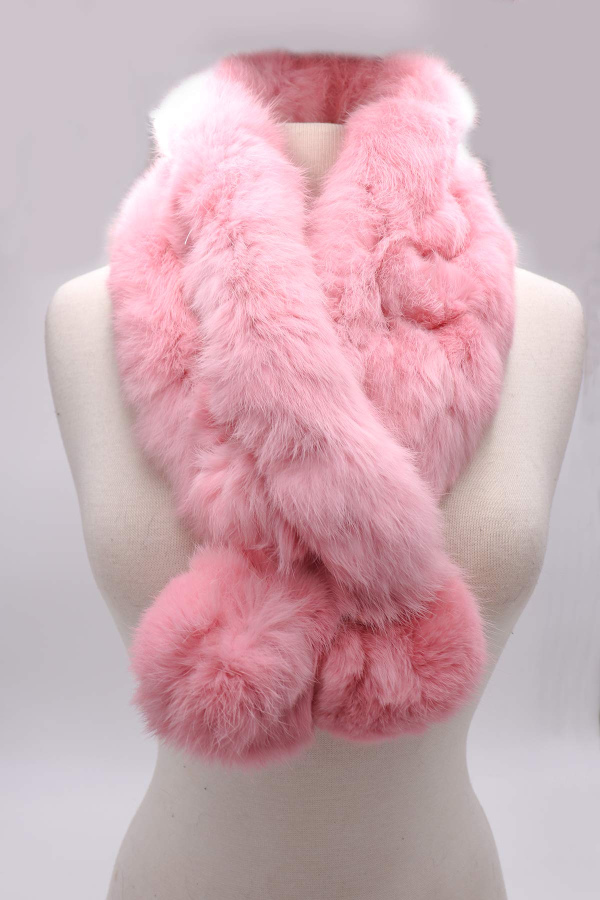 surell Long Rabbit Ball Scarf - Womens Neck Trim Scarf - Winter Collar Wrap (Light Pink)